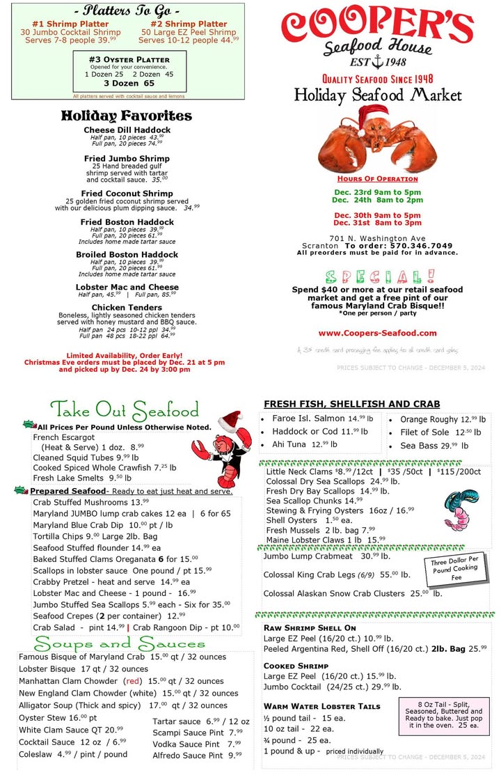 Get ready, Scranton—our Holiday Seafood M... - Coopers Seafood House